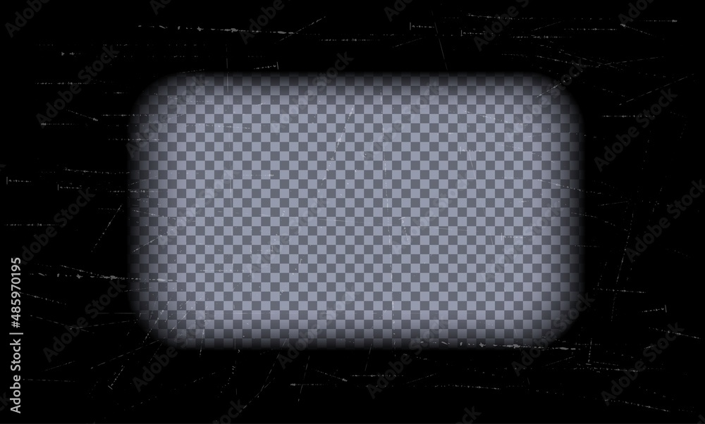 Old black cinematic frame on a transparent background. Scratched ...