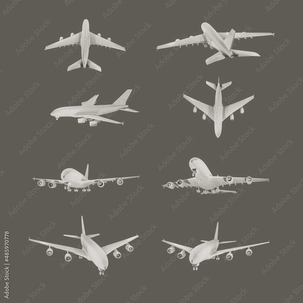 3d set of Airplane render from different angles for vfx, animation ...