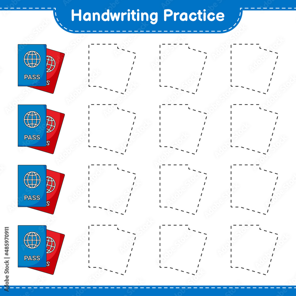 Handwriting practice. Tracing lines of Passport. Educational children game, printable worksheet ...