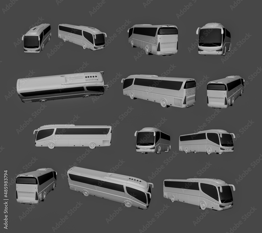 3d set of Bus render from different angles for vfx, animation movie and ...