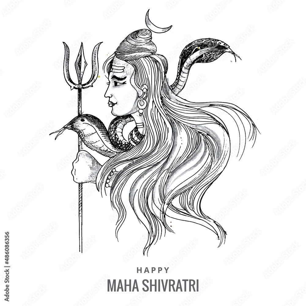 Hand draw hindu lord shiva sketch for indian god maha shivratri ...