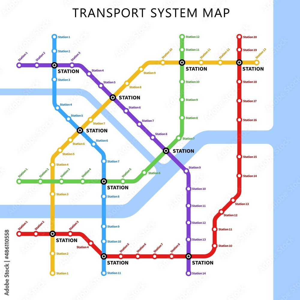 Metro underground, subway and bus transport city map with stations ...