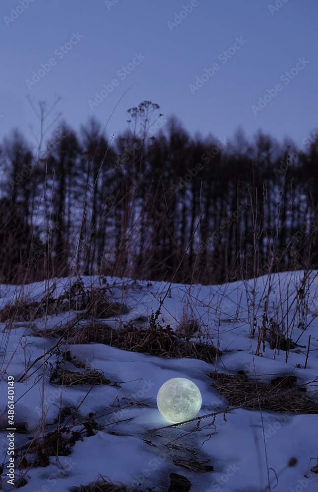 moon on snow, evening dark natural background. beautiful atmosphere ...