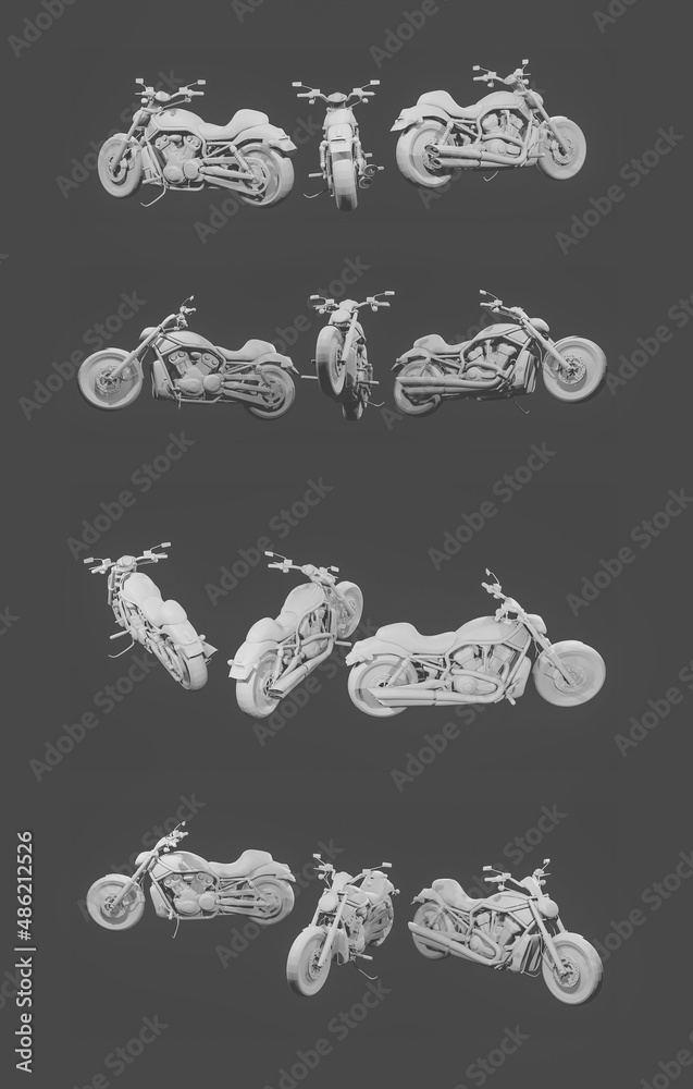 3d set of Motorcycle rendered from different angles for vfx, animation ...