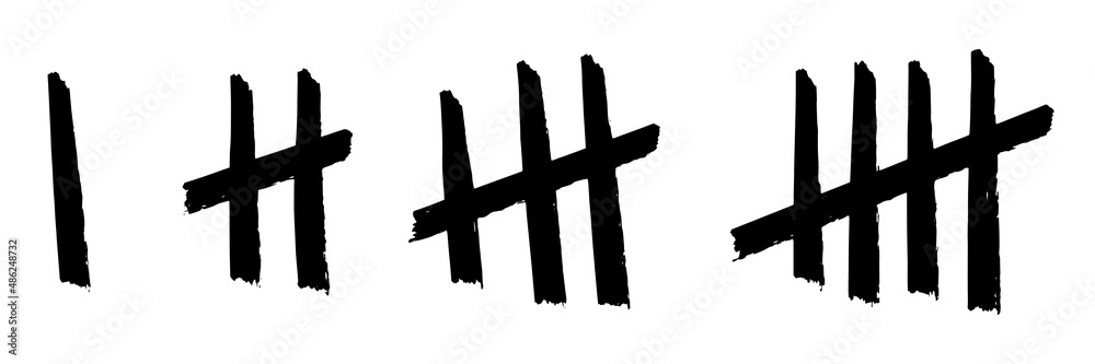 The counting marks on the white wall. Counting characters. Vector ...