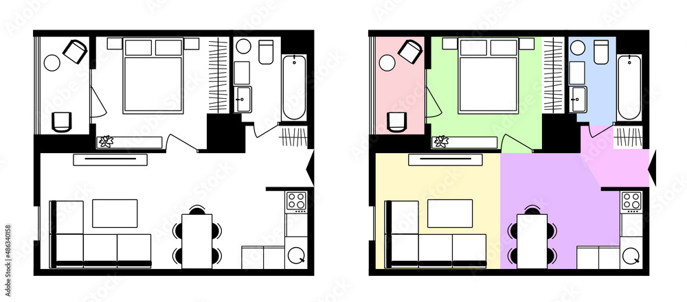 Apartment floor plan. The project is ergonomic arrangement of furniture ...