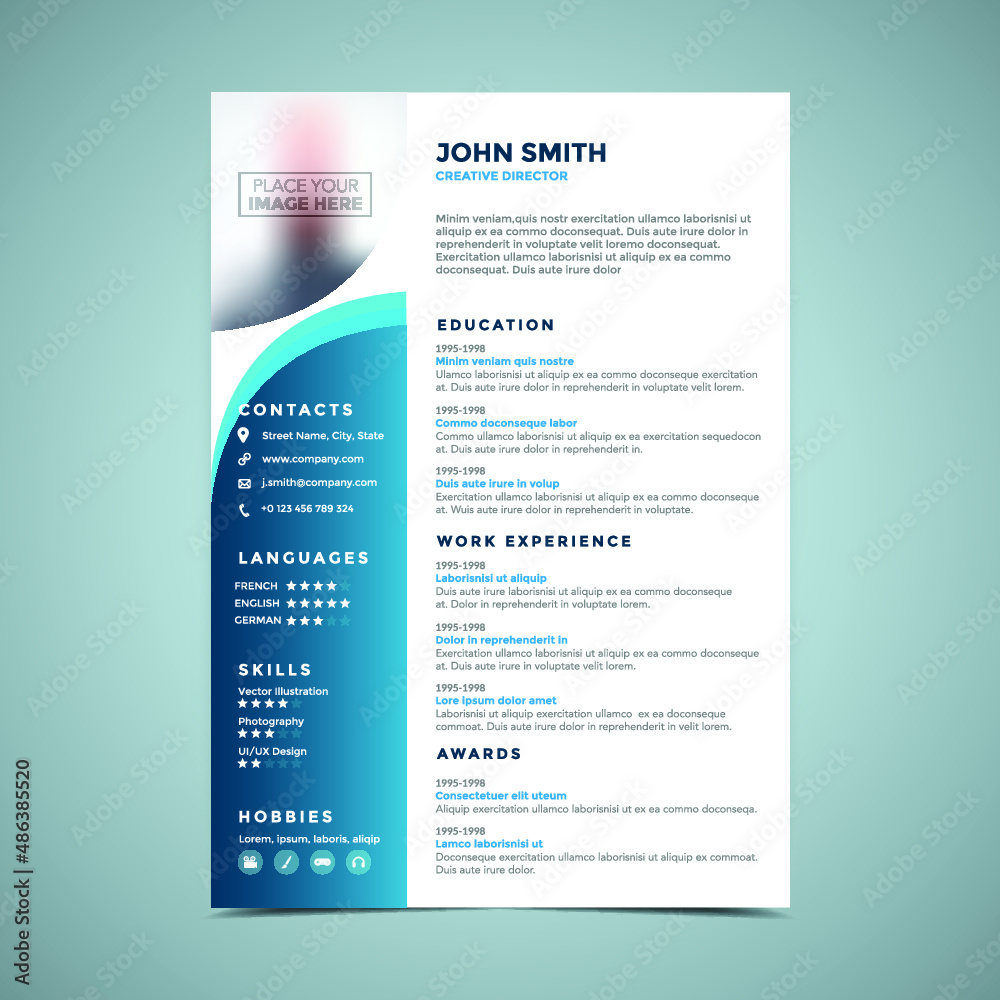 Light Blue Resume Design Stock Vector | Adobe Stock