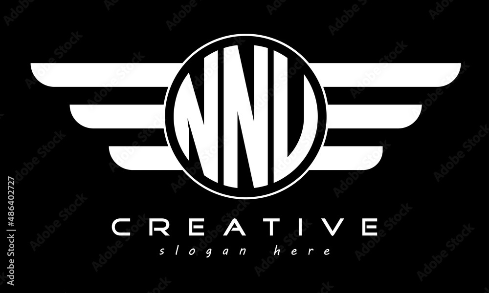 NNU three letter monogram type circle letter logo with wings vector ...