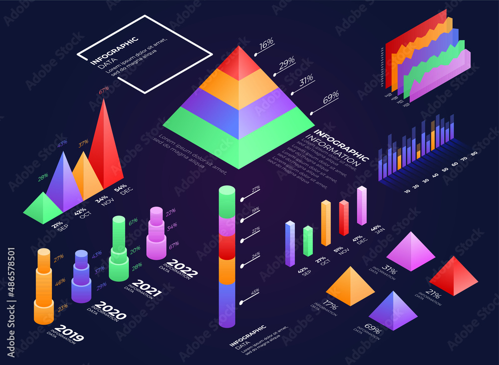 Infographics isometric elements. Futuristic 3d isometric data graphic ...