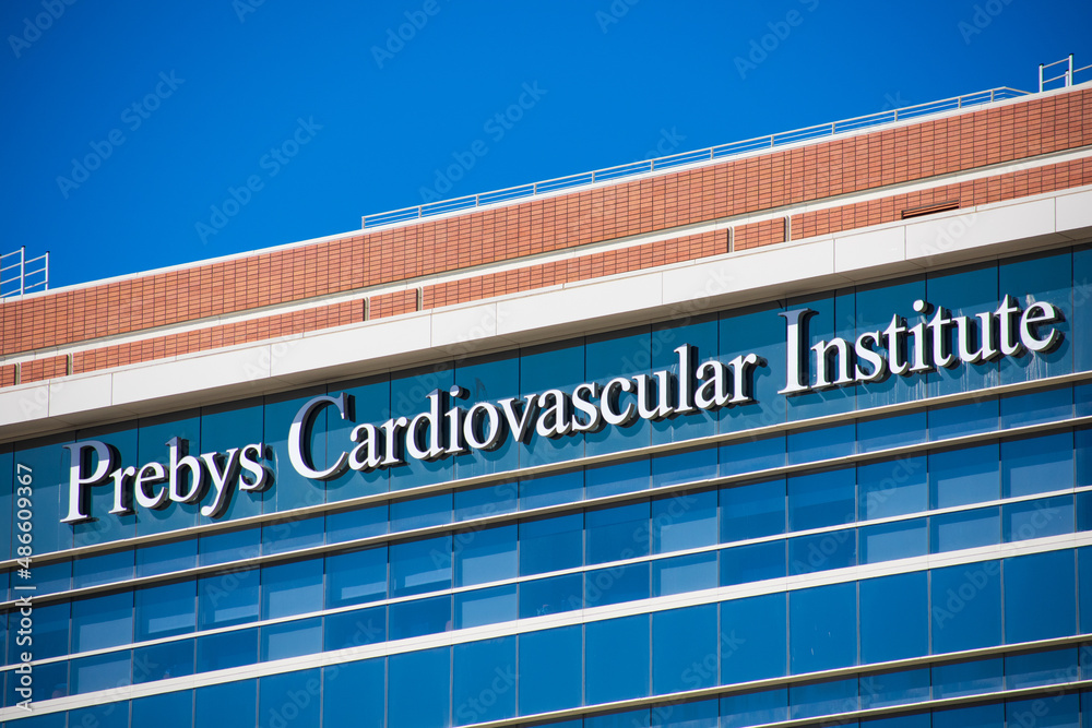 Prebys Cardiovascular Institute sign logo on facade of center for heart ...