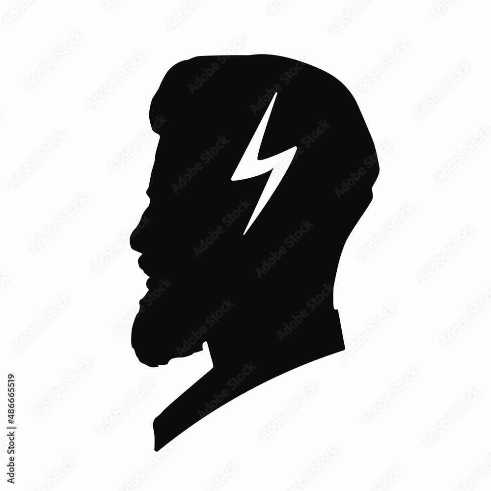 Migraine linear icon. Human head with lightning bolt. Thunderclap head ...