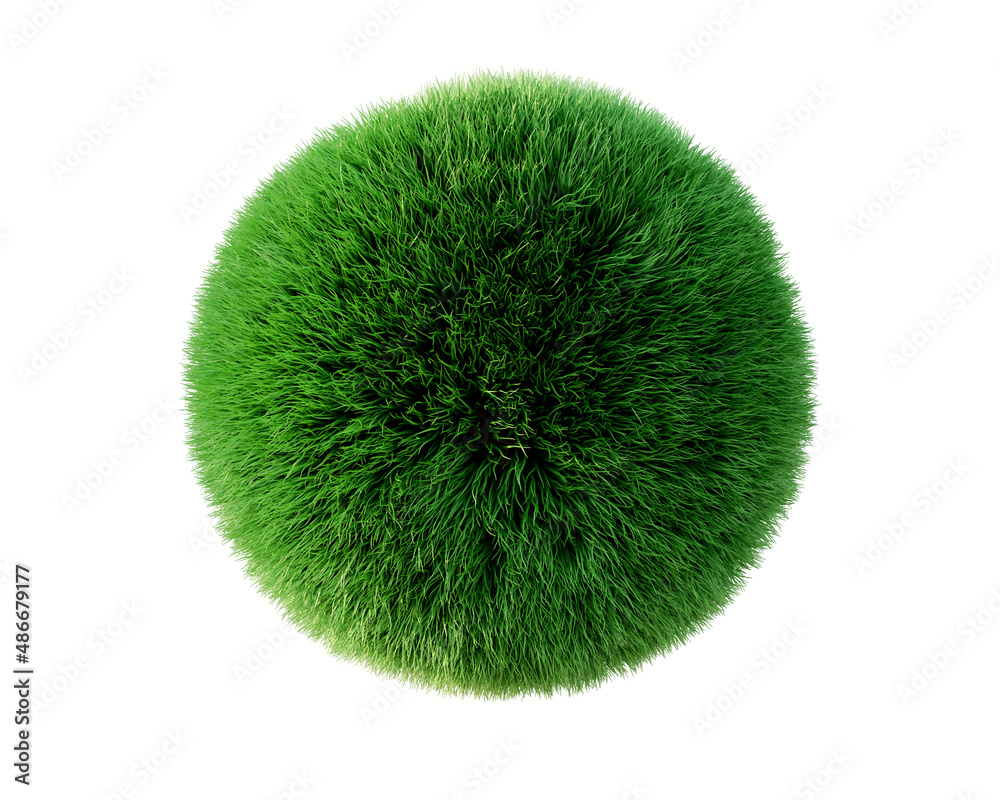 Green sphere shaped grass isolated on white background. 3d rendering ...