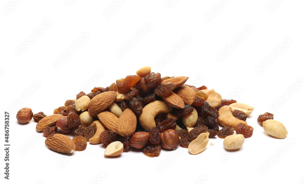 Nuts and raisin, mix roasted peanuts, raisins, hazelnut, almond, cashew ...