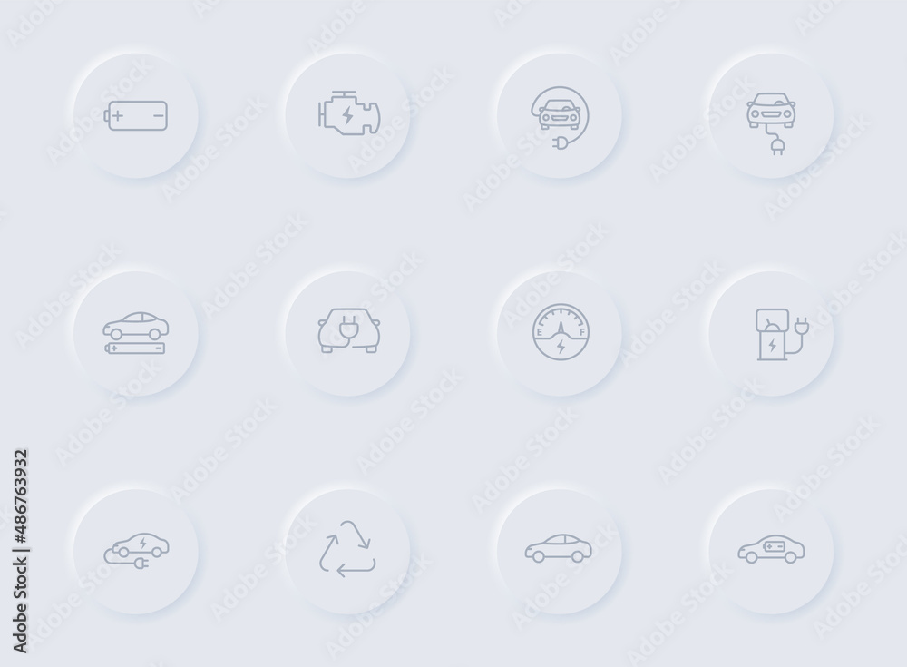 electro car gray vector icons on round rubber buttons. electro car icon ...