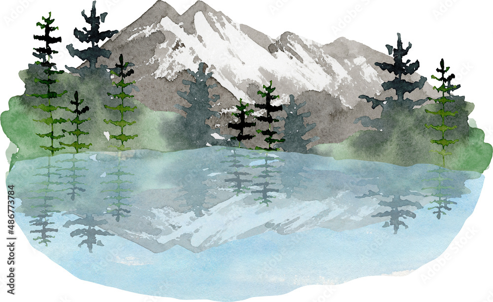 watercolor mountain landscape clipart, forest lake background clip art ...