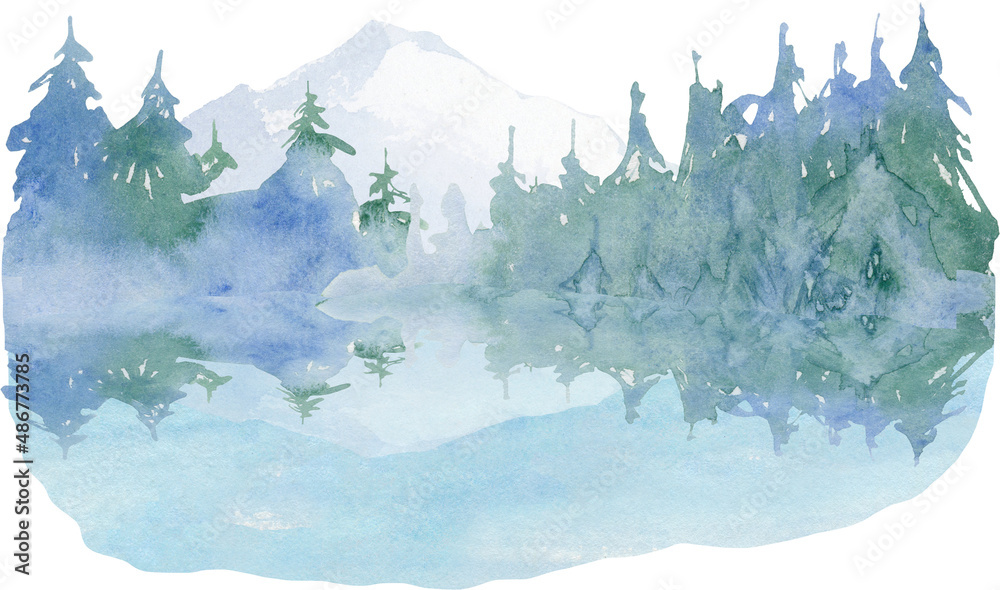 watercolor mountain landscape clipart, forest lake background clip art ...