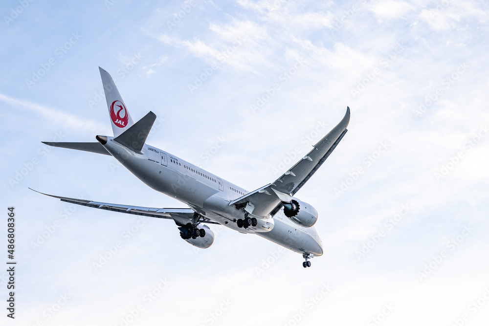 Japan Airlines Flight on Approach to Boston Logan International Airport ...