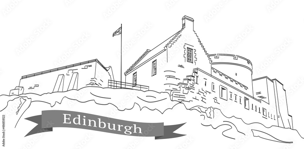 Hand drawing of Edinburgh Castle. Famous old Castle in Scotland, United ...