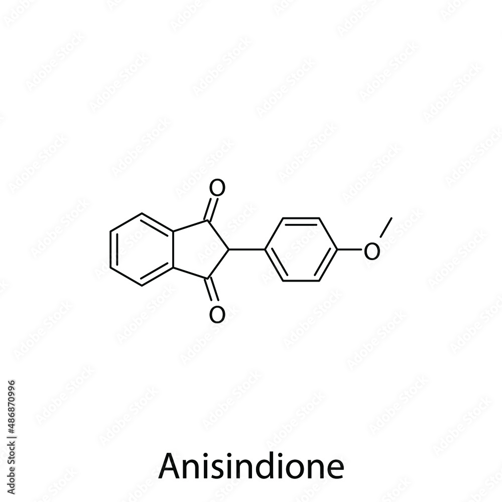 Anisindione molecular structure, flat skeletal chemical formula ...