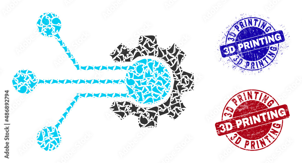 Round 3D PRINTING grunge stamp seals with text inside round forms, and ...