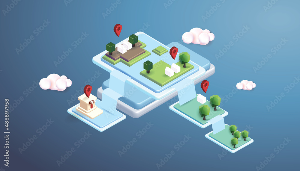 isometric water and tree ecology landscape green architecture diagram ...
