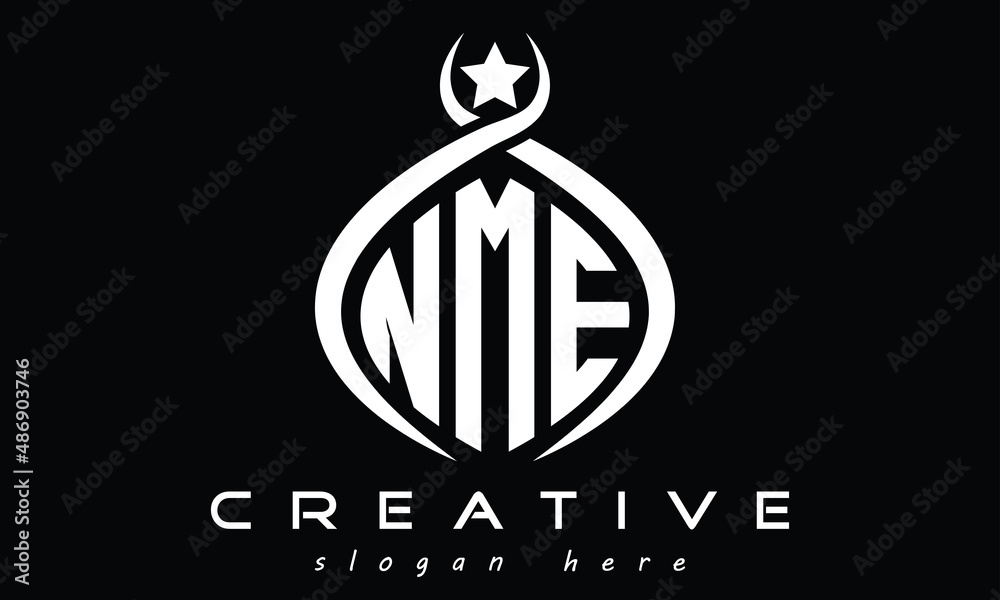 NME three letters monogram curved oval initial logo design, geometric ...