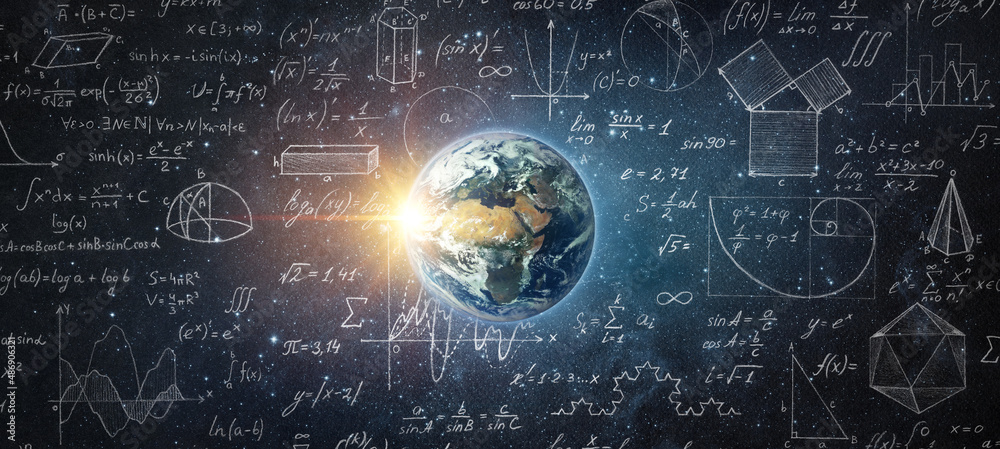 Mathematical and physical formulas against background of a Earth in ...