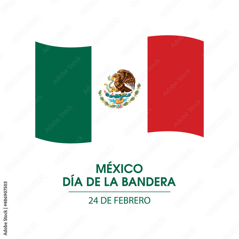 Día de la Bandera Flag Day in Mexico vector. Waving flag of mexico ...