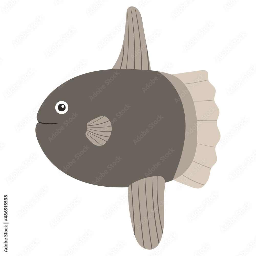 Beautiful cartoon illustration with colorful sea animals sunfish on ...