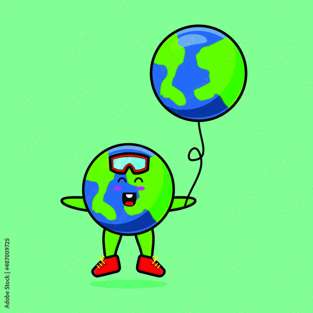 Cute cartoon earth floating with earth world balloon cartoon vector ...