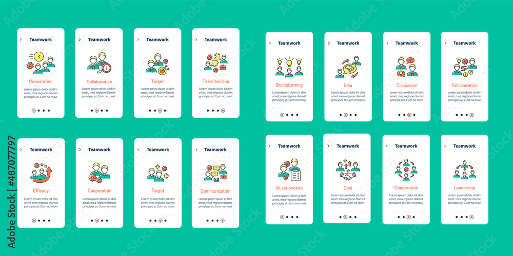 Vector de Stock Teamwork mobile app screen. Achieving common goals ...