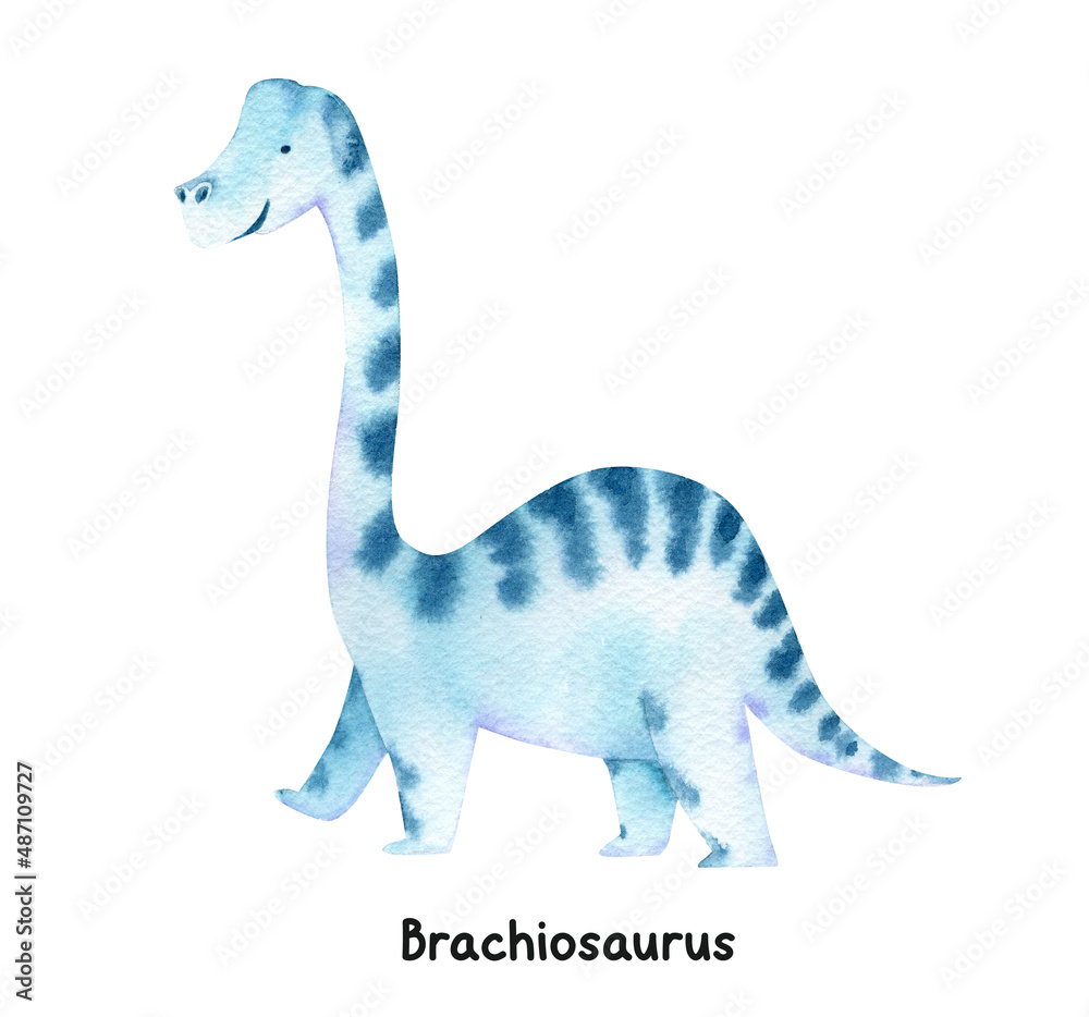Watercolor cute baby dinosaurs illustration. Brachiosaurus, baby dino ...