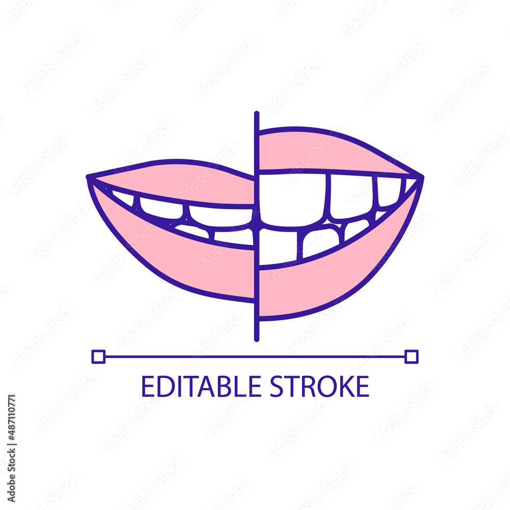 Changing teeth size RGB color icon. Improving smile and teeth ...