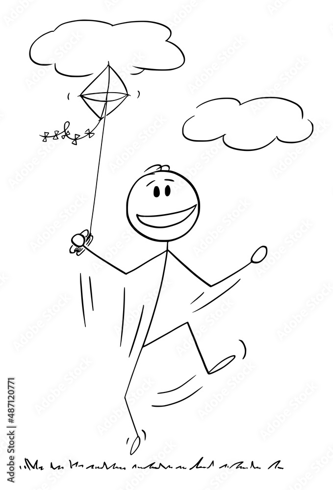 Person Flying Kite , Vector Cartoon Stick Figure Illustration Stock ...