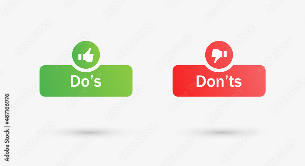 Dos and donts icons in circle frame - thumbs up or thumb down. Like or ...