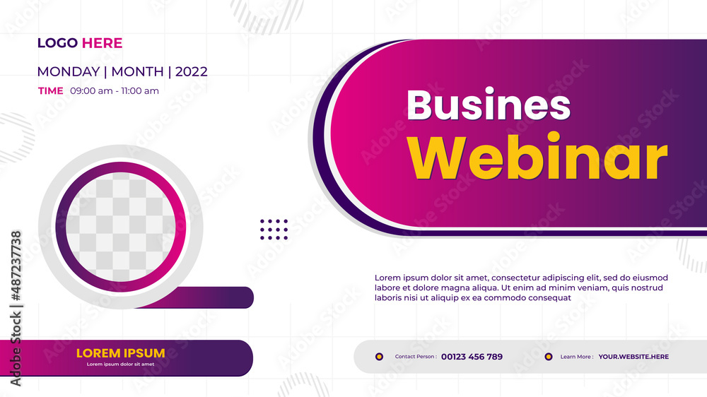 Business webinar website banner template with circle frame and ...