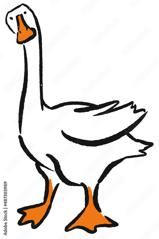 Goose sketch Doodle Funny cartoon character Simple vector illustration ...