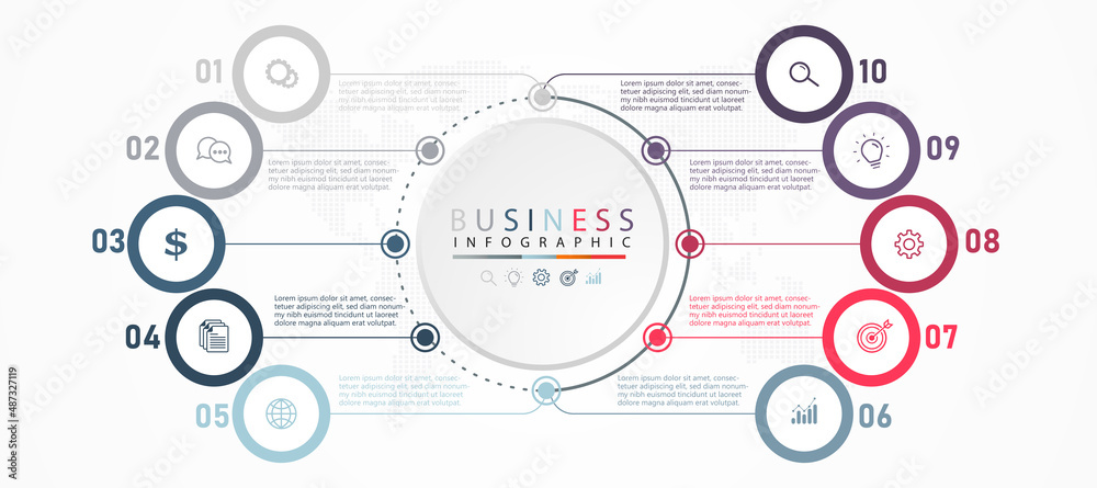 vector infographic template integrated circle Business idea with 10 ...