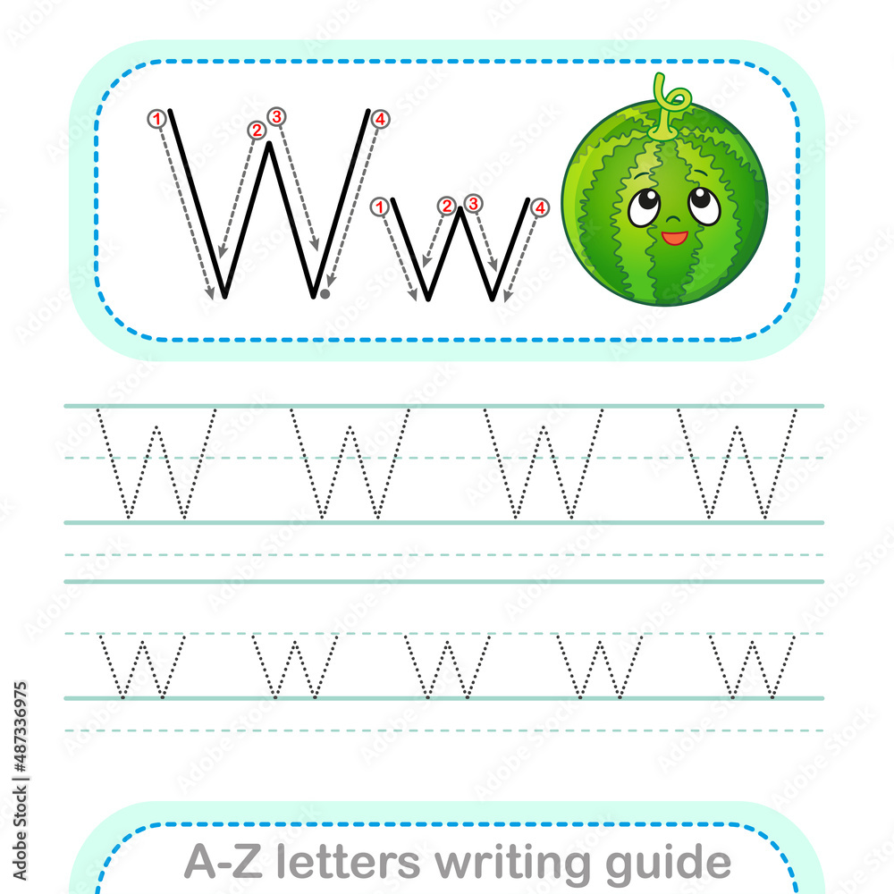 Letter Writing Guide. Worksheet Tracing letters W. Uppercase and ...