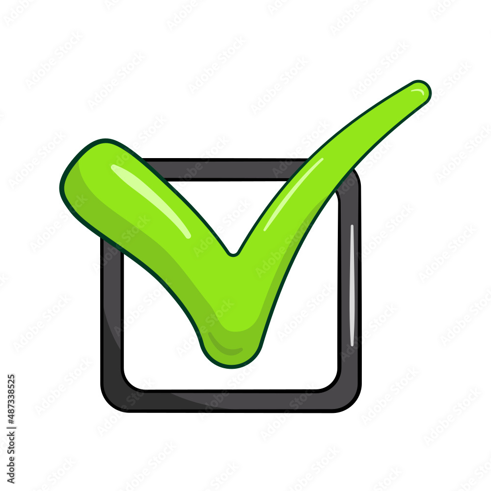 Green check mark in square. Cartoon. Vector illustration Stock Vector ...