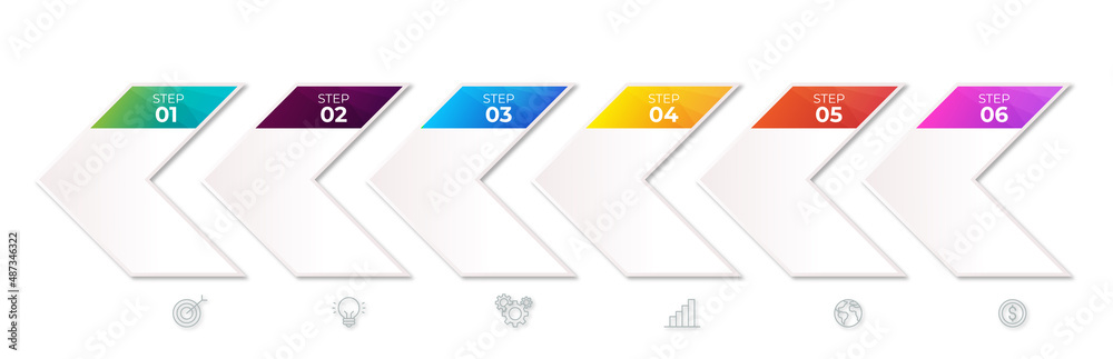 Line step infographic. 6 options workflow diagram, circle timeline number infograph, process ...
