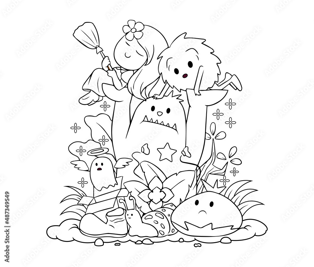 Coloring book pages for kids . cute cartoon monster collection Stock ...