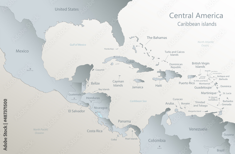 Caribbean islands and map of Central America, states and islands and ...