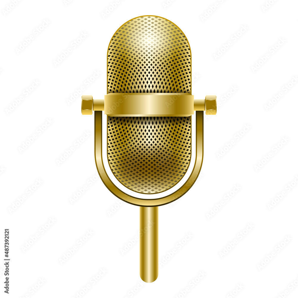 gold metal microphone realistic isolated white background Stock Vector ...
