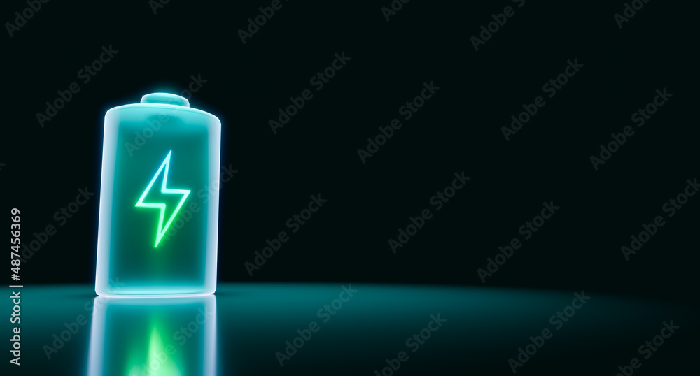 Glowing power neon light futuristic energy storage, high capacity ...