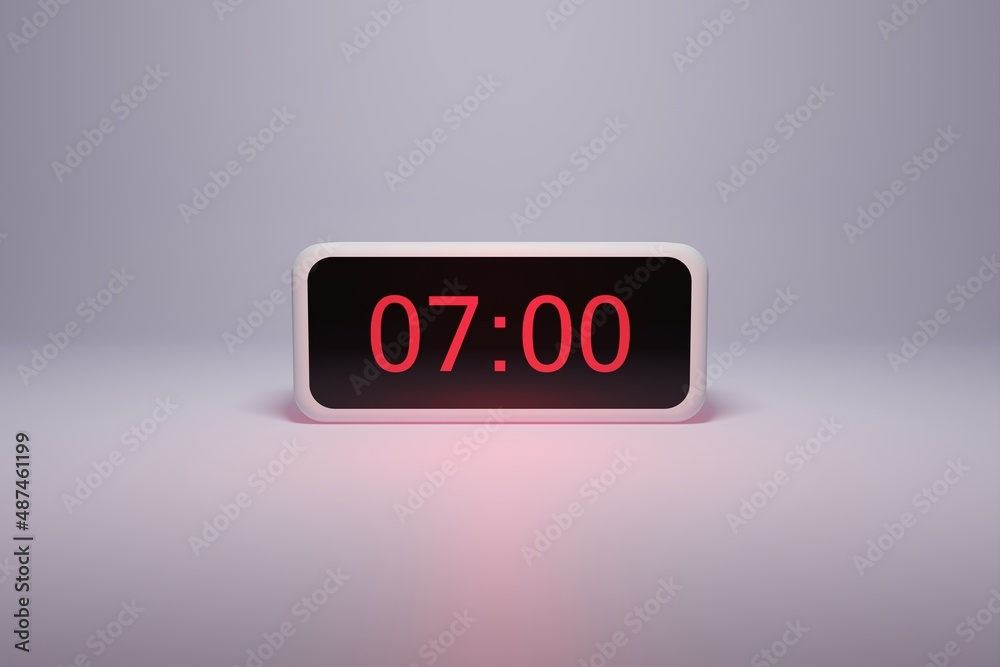 3d alarm clock displaying current time with hour and minute 07.00 7 am ...