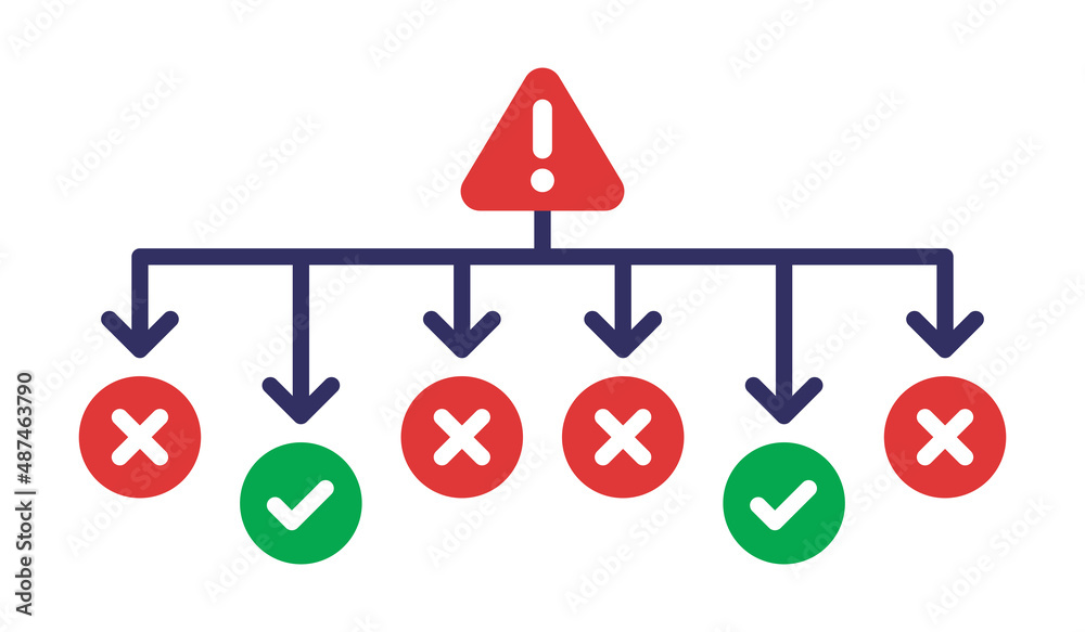 Issue icon. Problem symbol vector illustration. Cross mark and check ...