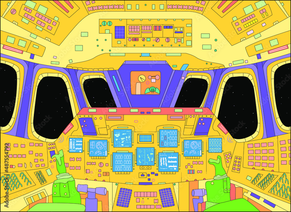 Spaceship cabin from inside, vector illustration Stock Vector | Adobe Stock