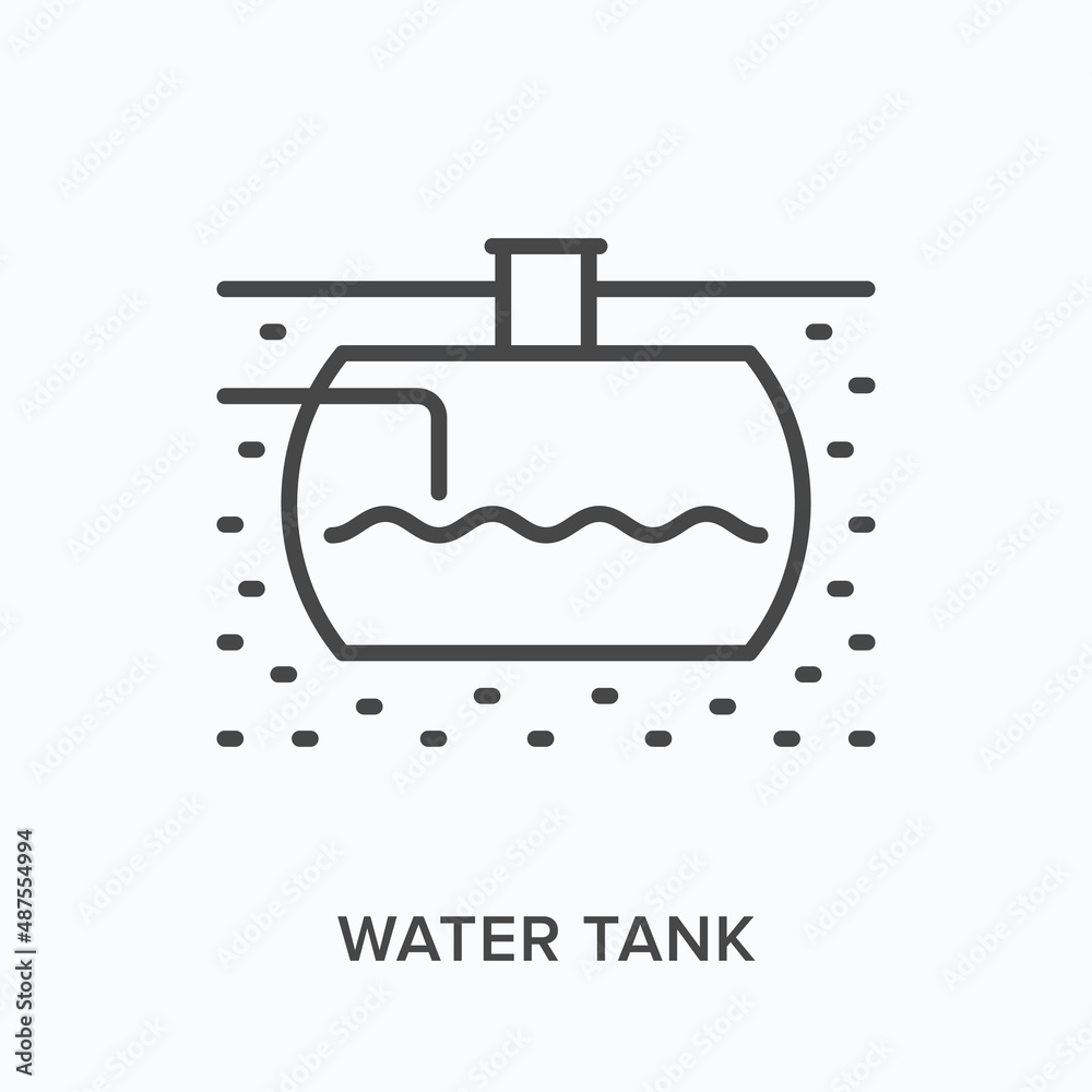 Water tank flat line icon. Vector outline illustration of underground ...