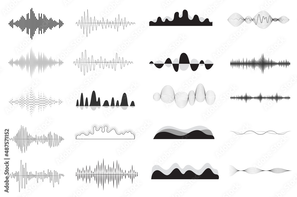Sound waves in different shapes set isolated elements. Bundle of ...